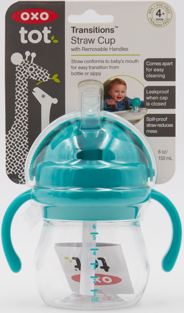 OXO TOT TRANSITIONS STRAW CUP WITH REMOVABLE HANDLES - 6 OZ - TEAL ...