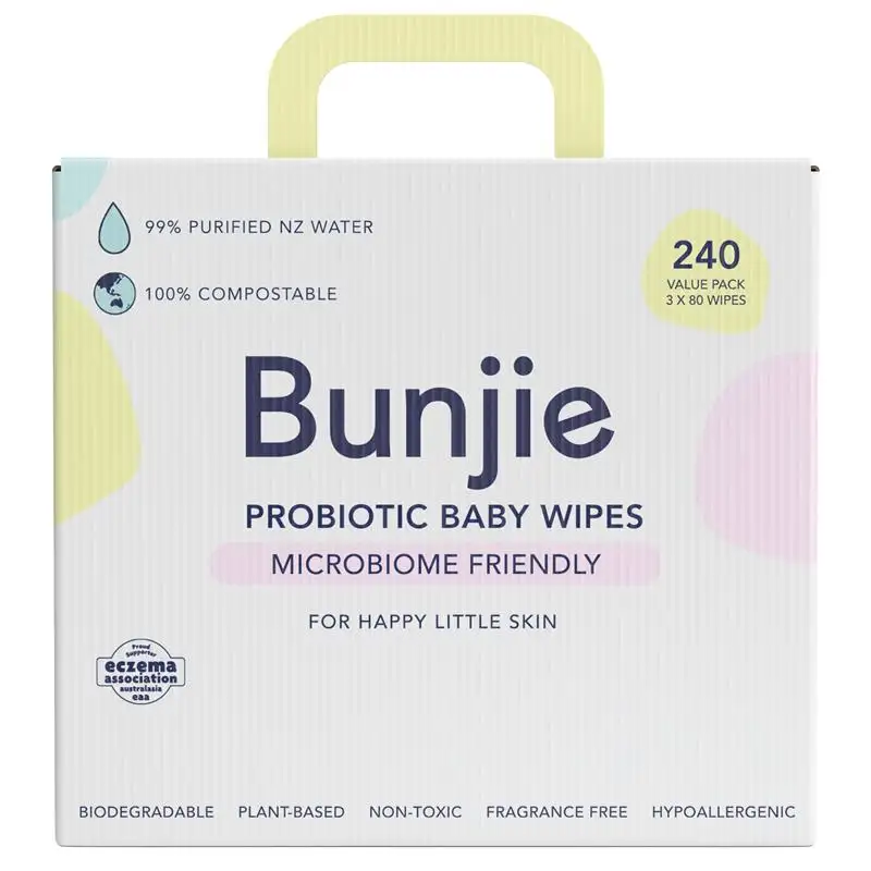 Bunjie Probiotic Baby Multipack Wipes 3x80 Sheets - Bubbleeboo