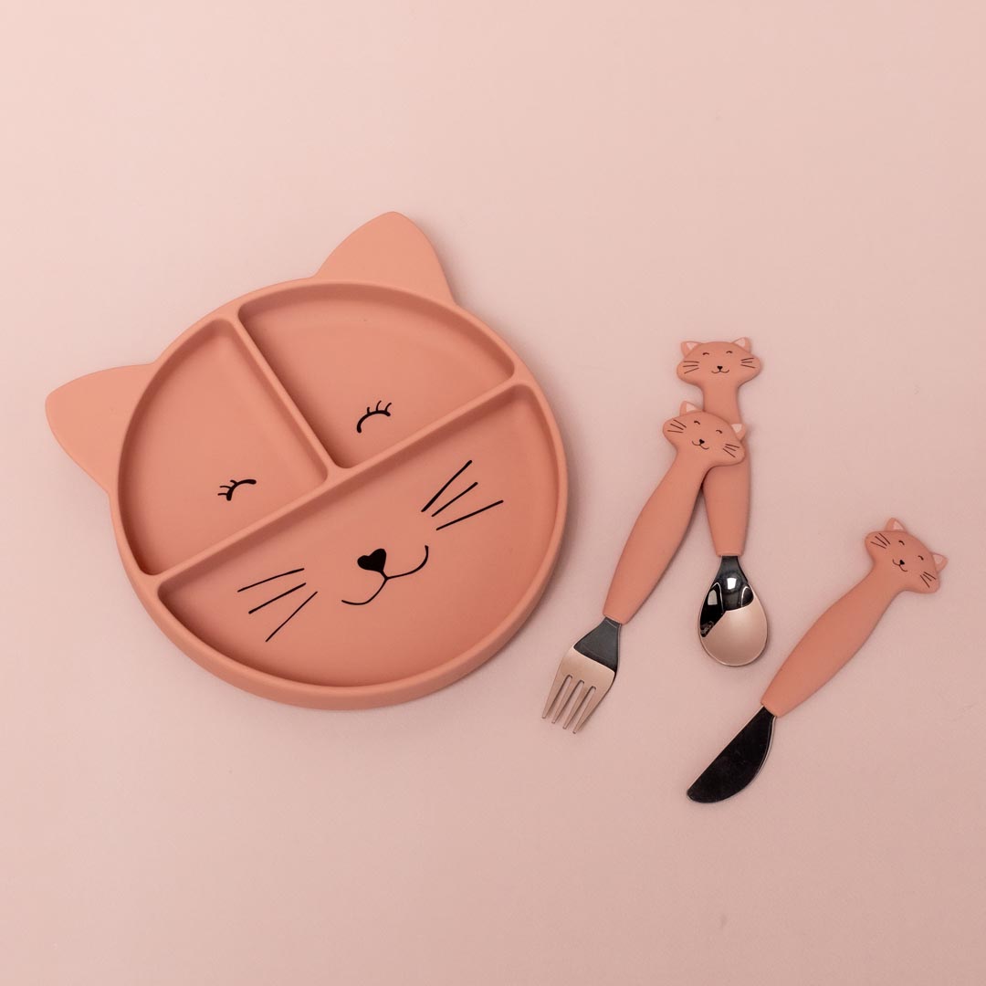 Stainless Steel Cutlery Set With Silicone Handle - Mrs. Cat - Bubbleeboo