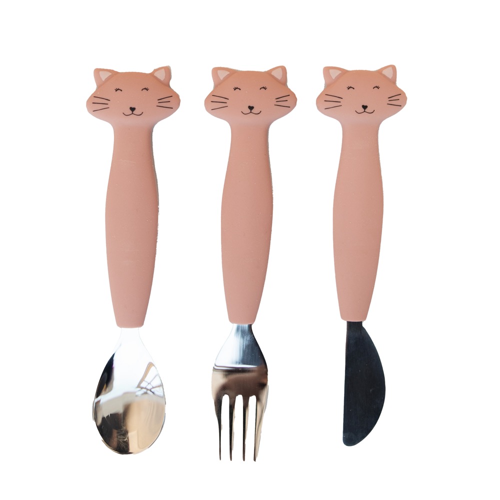 Stainless Steel Cutlery Set With Silicone Handle - Mrs. Cat - Bubbleeboo